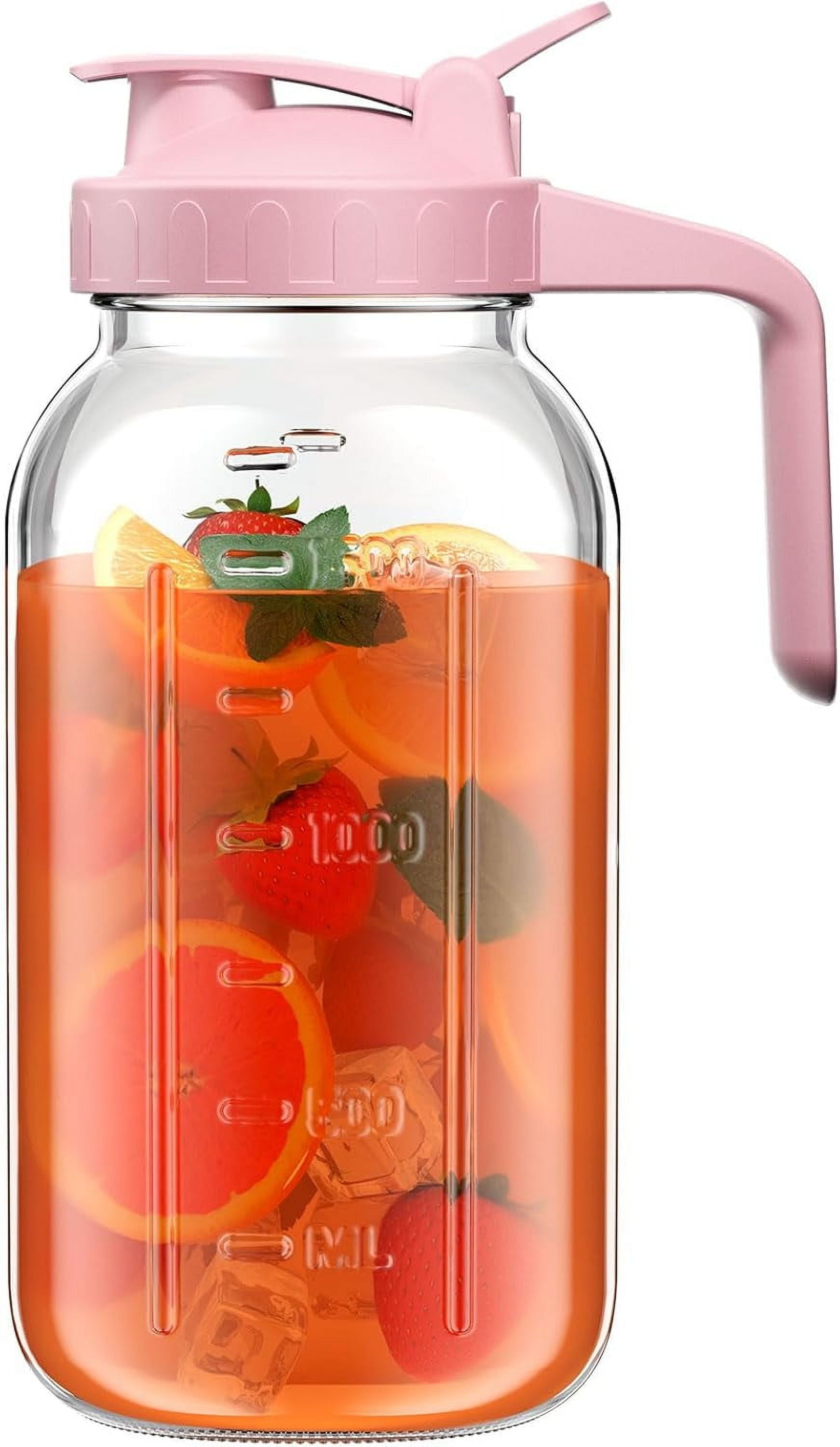 64 oz Glass Pitcher with Lid, Large Wide Mouth Mason Jar with Pour ...