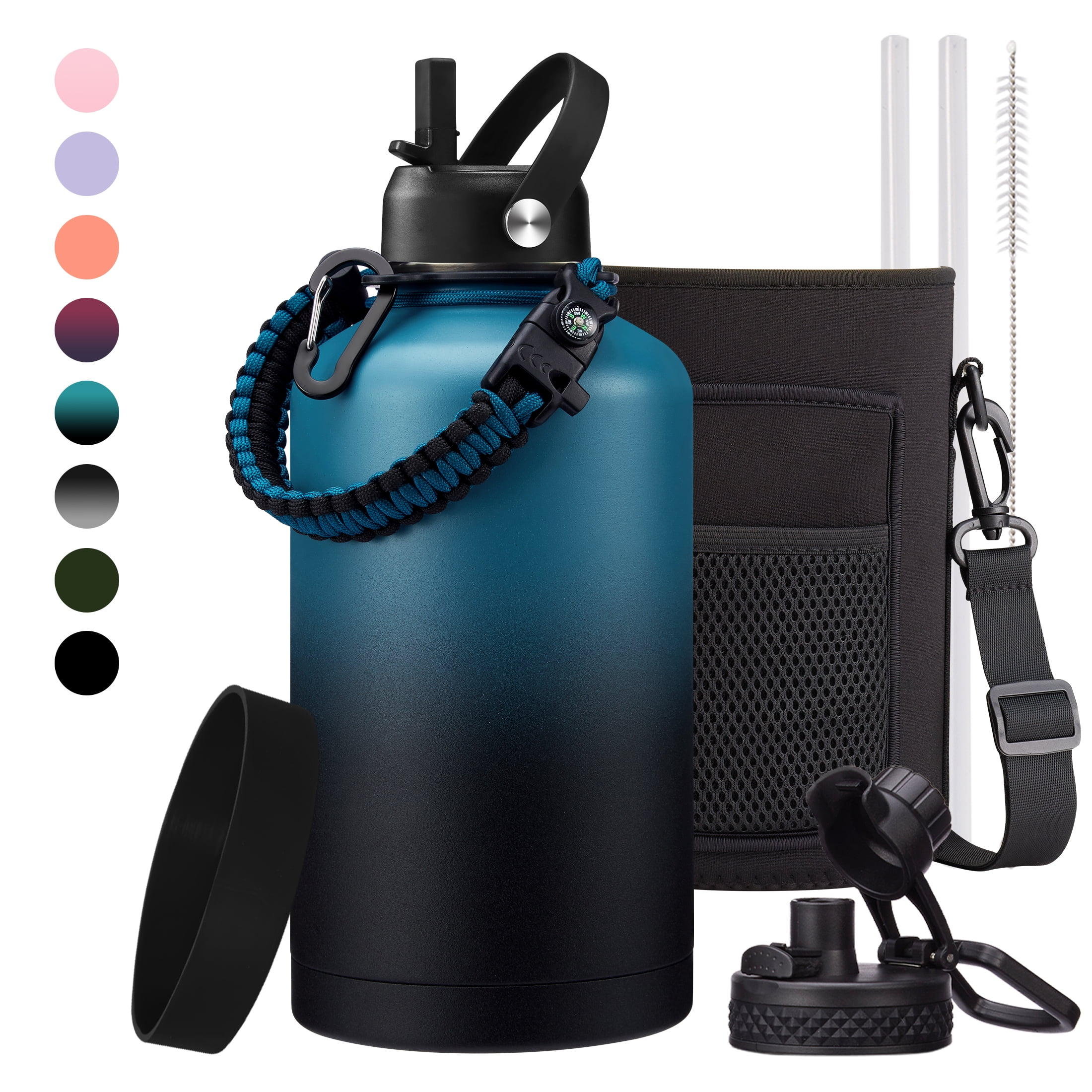 64 oz Insulated Water Bottle with Straw - Bottle Sleeve, Paracord ...