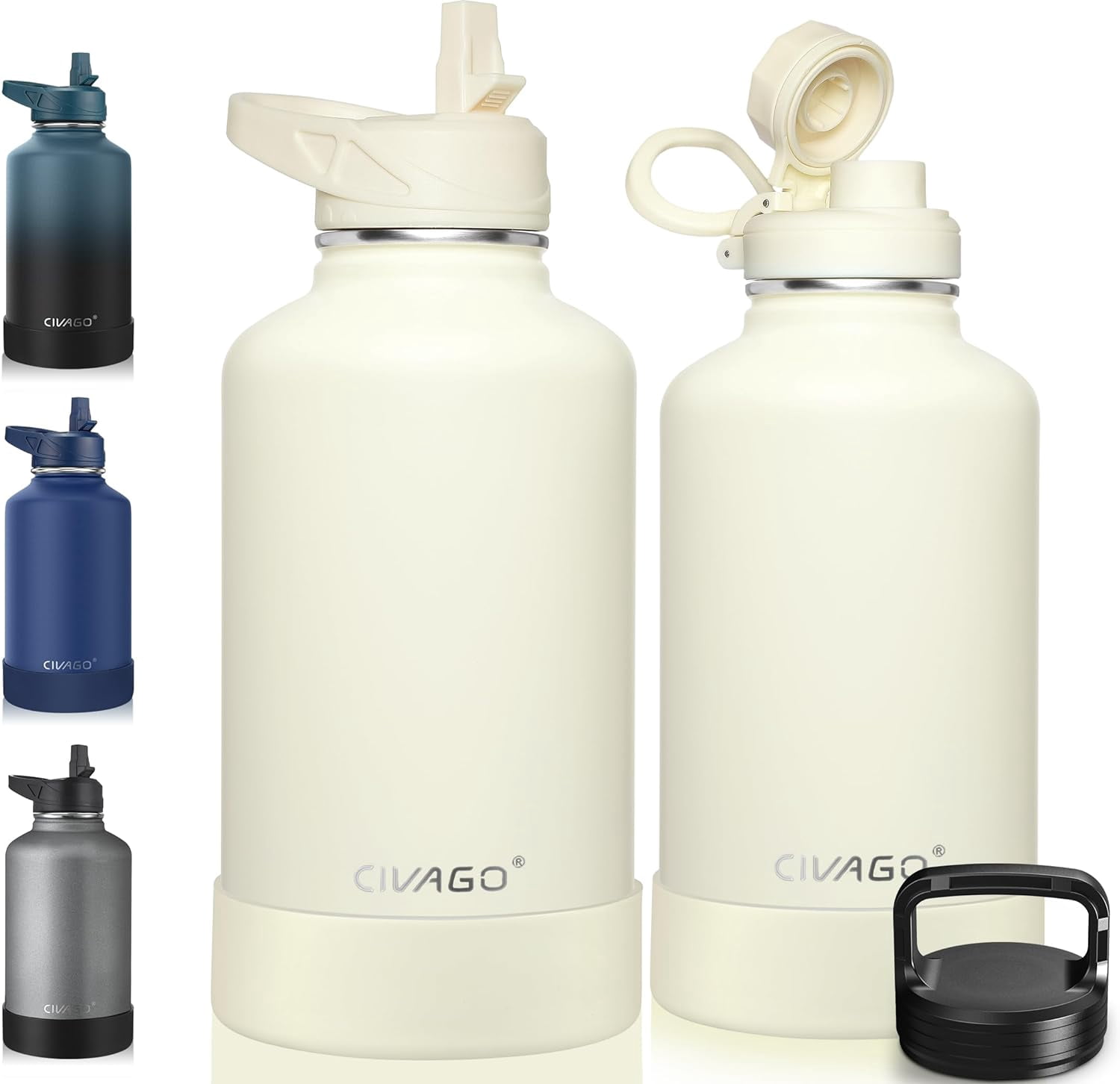 64 oz Insulated Water Bottle With Straw, Half Gallon Stainless Steel ...