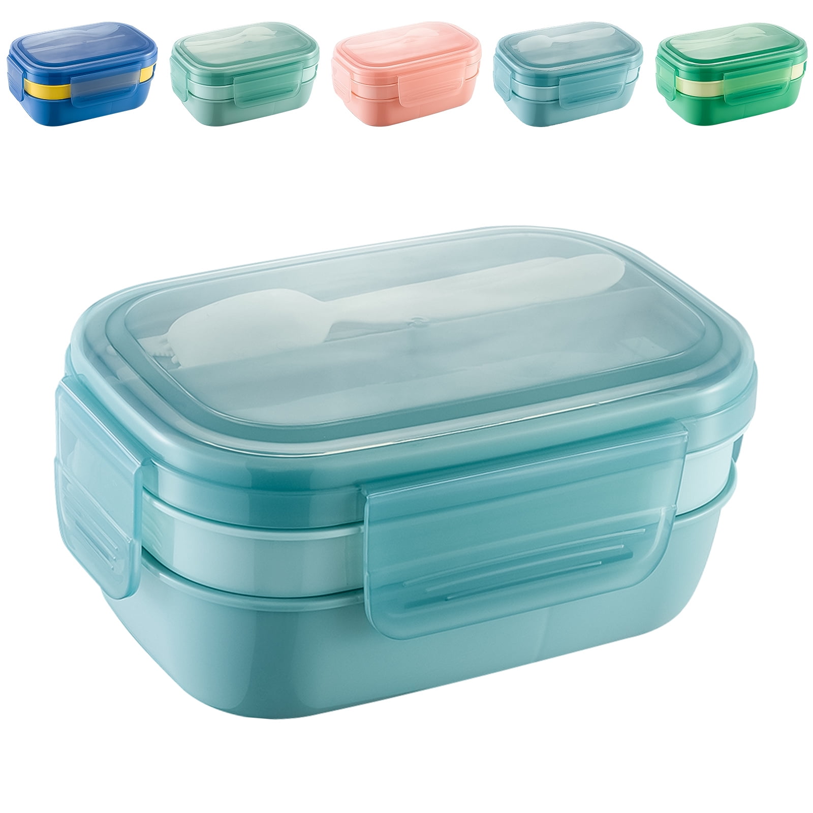 64 oz Lunch Box 3 Layers All-in-One Large Bento Box Microwavable Leak ...