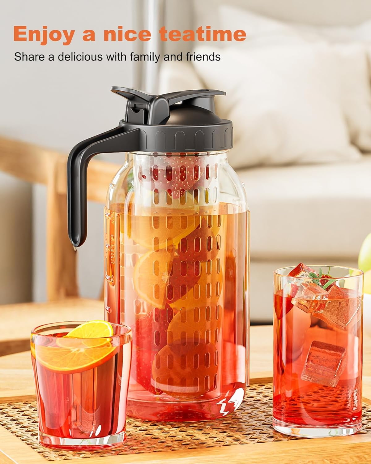 64 oz Mason Jar Pitcher, 2 Quart Glass Water Pitcher with Lid, Airtight ...