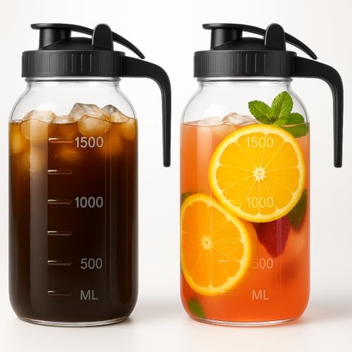 64 oz Mason Jar Pour Spout, 2 Quart Glass Water Pitcher with Lid ...