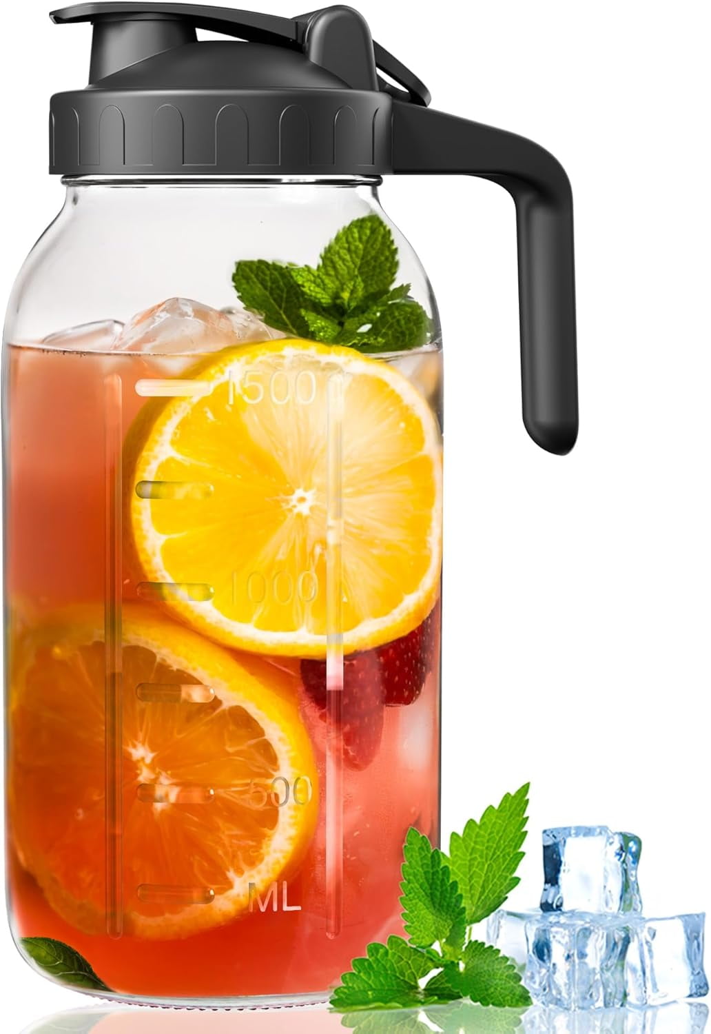 64 oz Mason Jar Pour Spout, 2 Quart Glass Water Pitcher with Lid ...