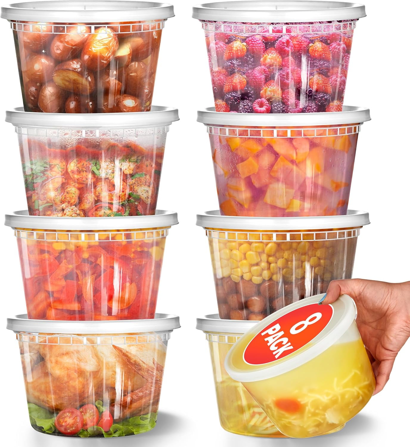 64 oz Plastic Deli Containers with Lids (8 Pack), Half Gallon Reusable ...
