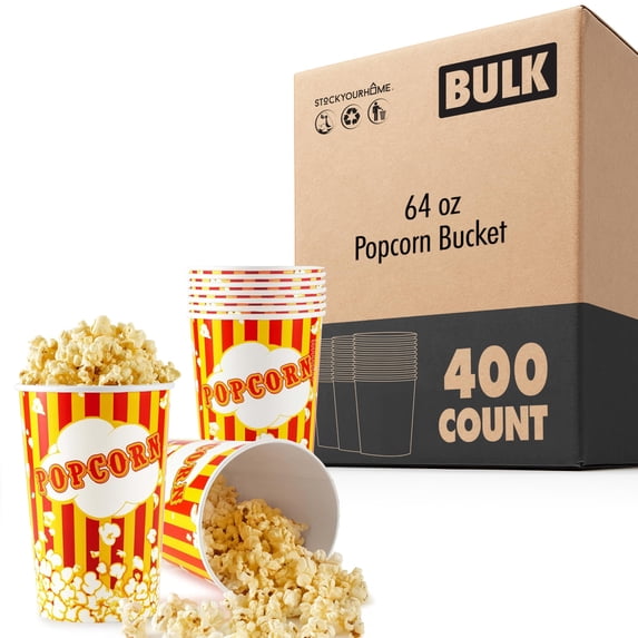 64 oz Popcorn Buckets (400 Count), Disposable Cardboard Containers for ...