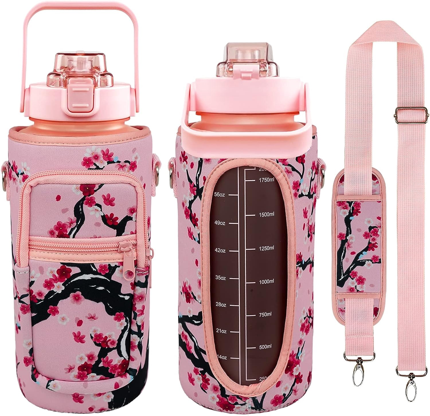 64 oz Sakura Water Bottle with Sleeve BPA Free Half Gallon Water Jug ...