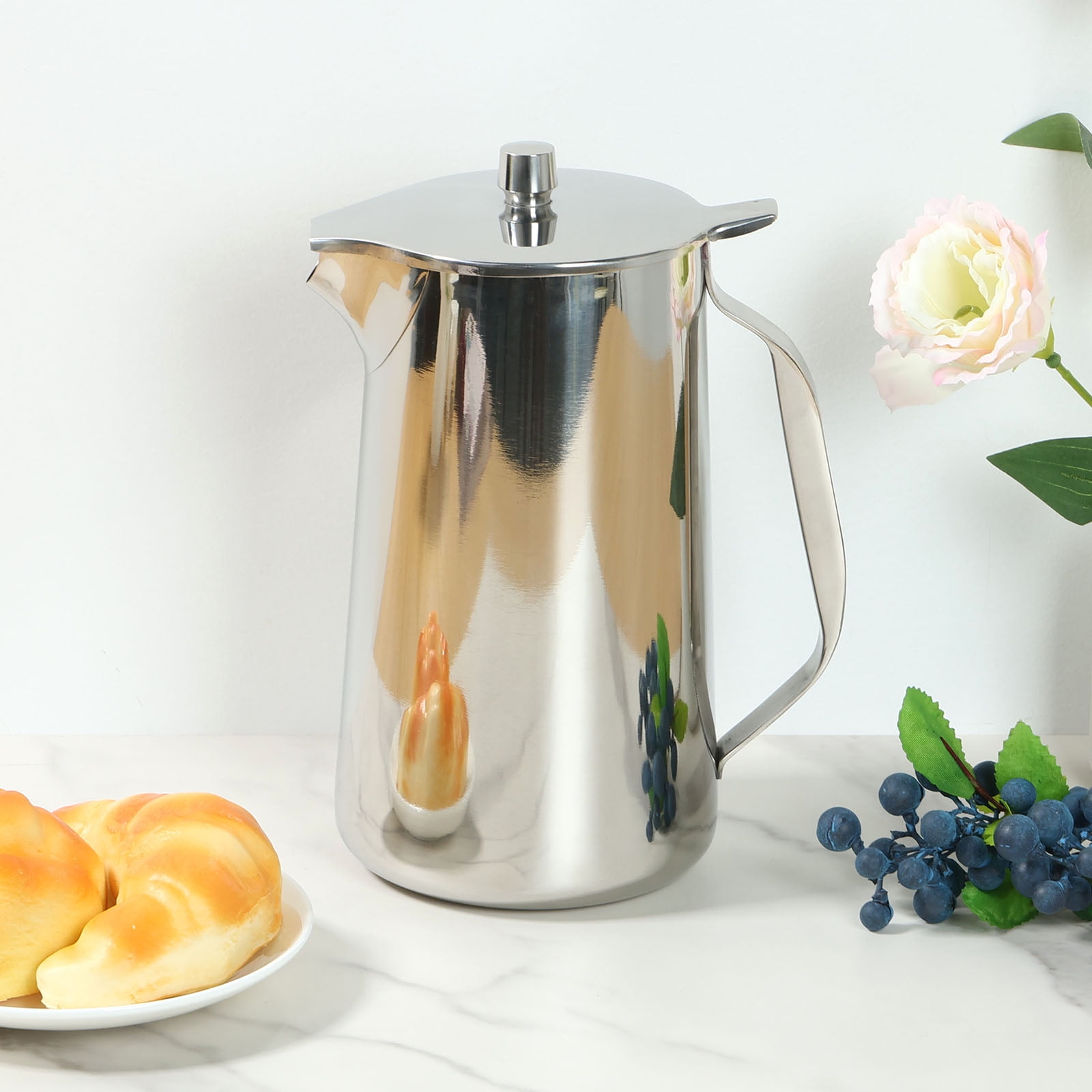 64 oz,Smooth Silver Stainless Steel Water Pitcher,stainless steel ...