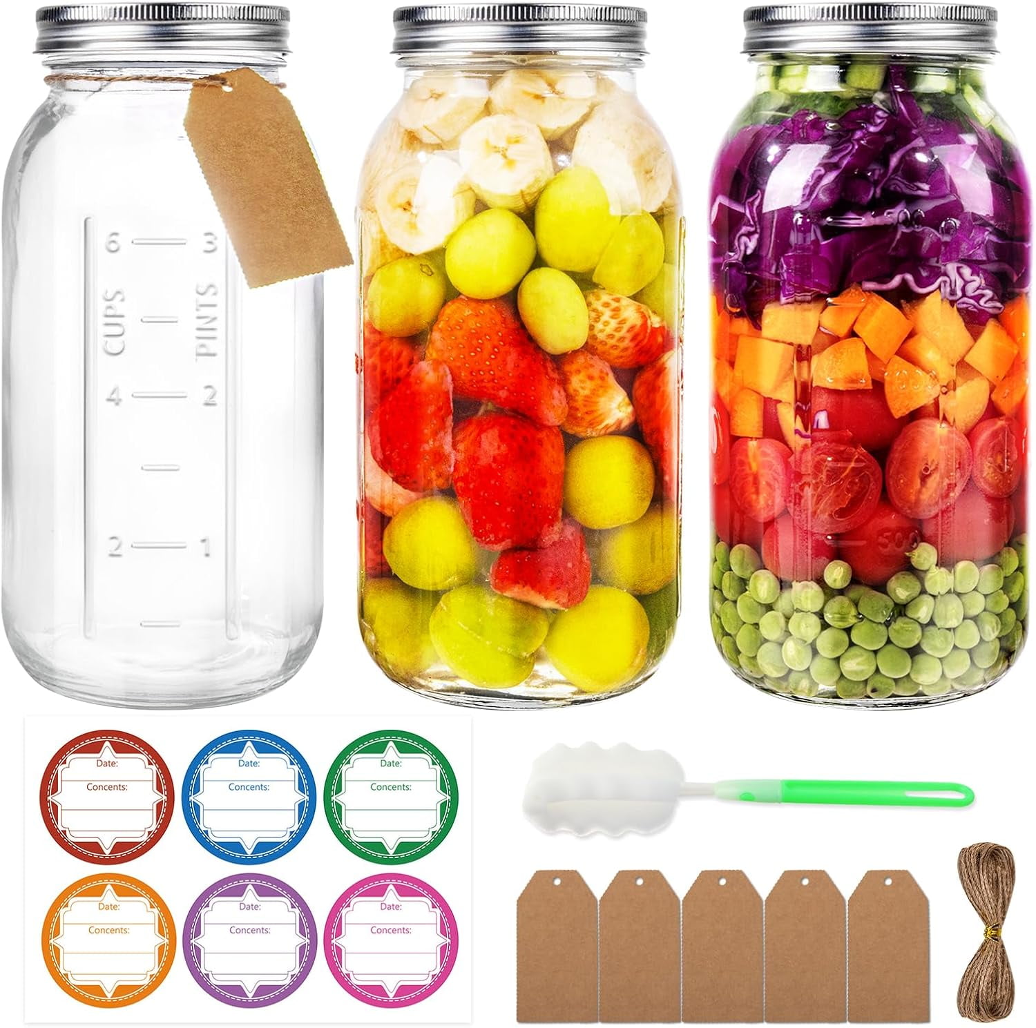 64 oz Wide Mouth Mason Jars with Lids and Bands, 3 Pack Half Gallon ...