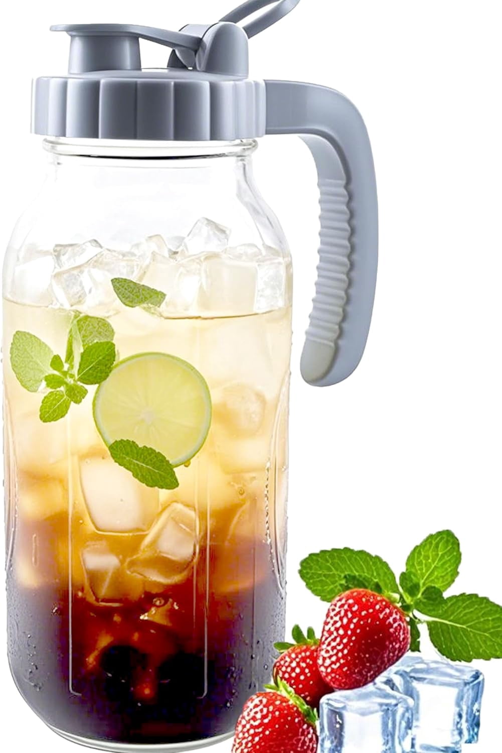 64 Oz Glass Mason Jar Water Pitcher With Lid Half Gallon Wide Mouth Sun ...