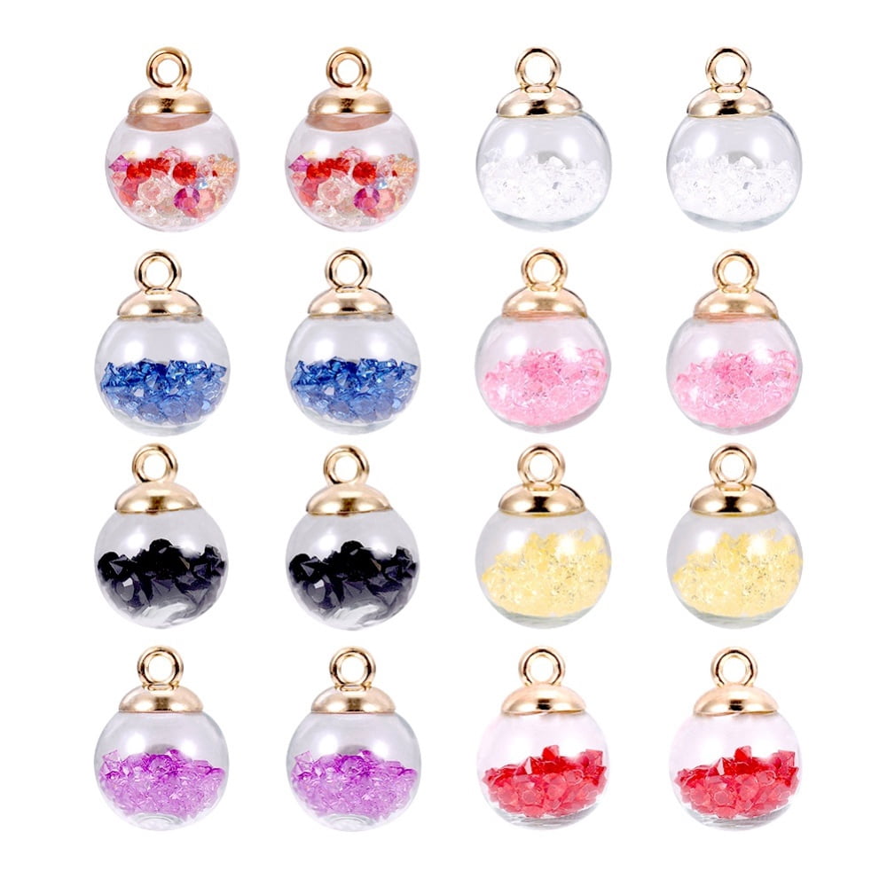 64 pcs 8 Colors 0.6 Inch (16MM) Cear Glass Bottle Hanging Pendant with ...