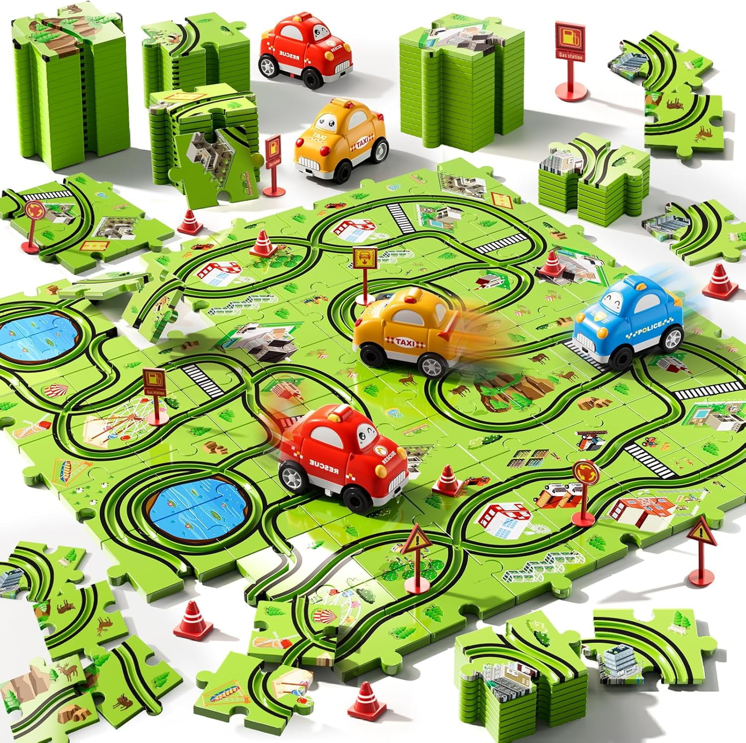 64-piece puzzle track car set toys, suitable for boys of children ...