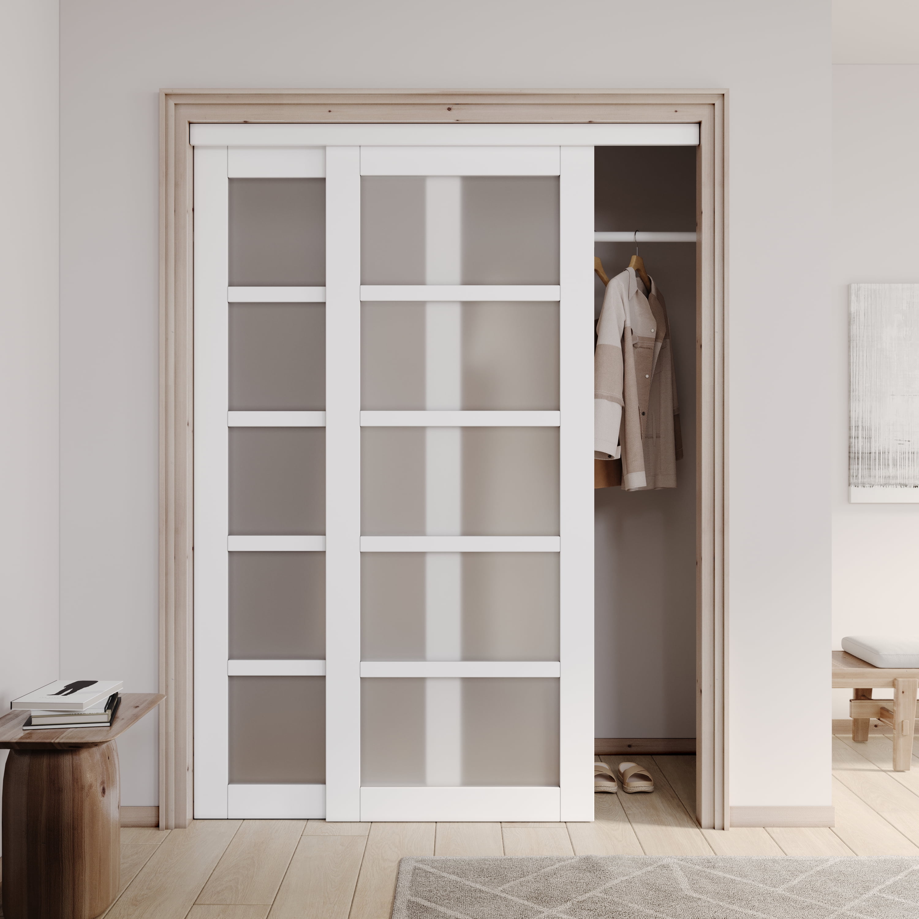 64" x 80" 1-Lite Mirror White Primed Solid Core Sliding Bypass Barn ...