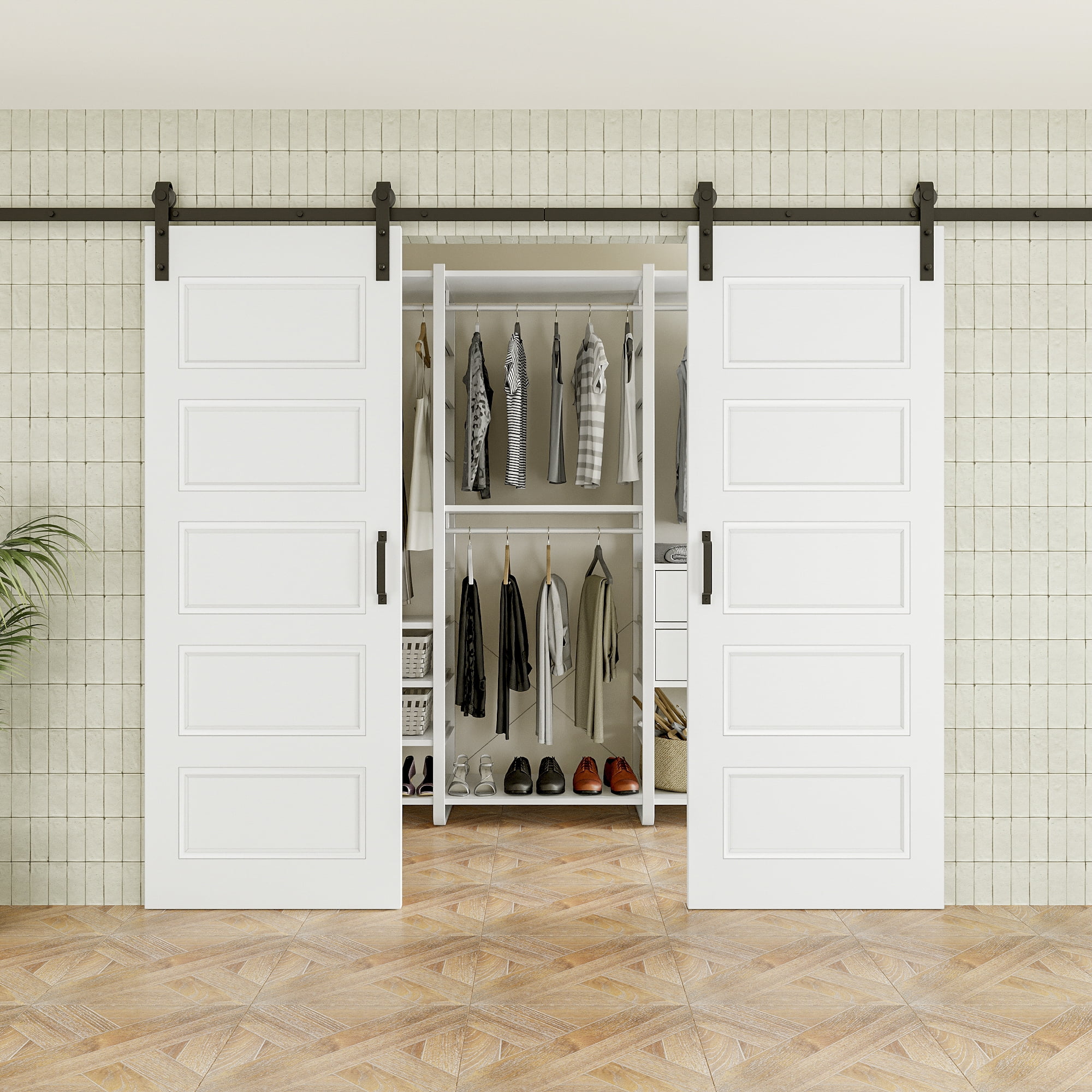 64" x 80" 5-Lite Waterproof White Primed Solid Core Composite MDF Wood ...