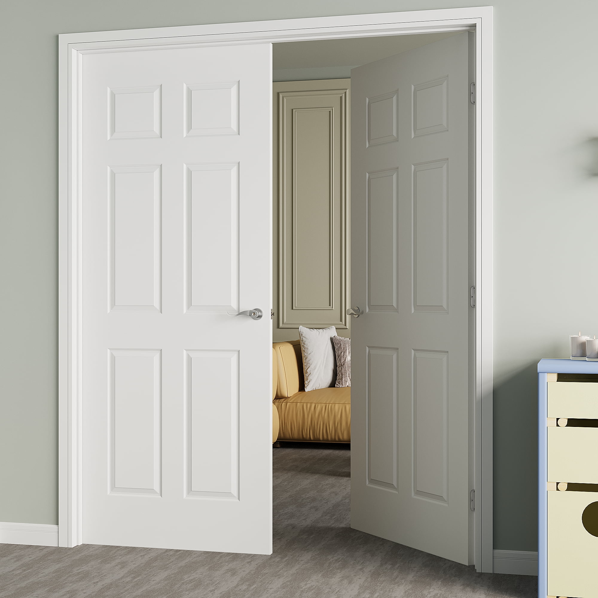 64" x 80" 6 Panel Double Doors with French Door Ready-to-Assemble Jamb ...