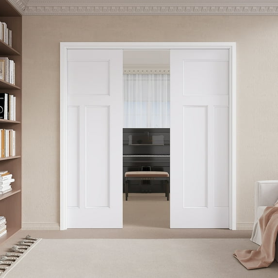64" x 80" (Double 32") T Shape Pocket Doors with Soft Close, Molded ...