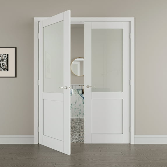 64" x 80" Half Panel Frosted Glass Double Doors with French Door Ready ...