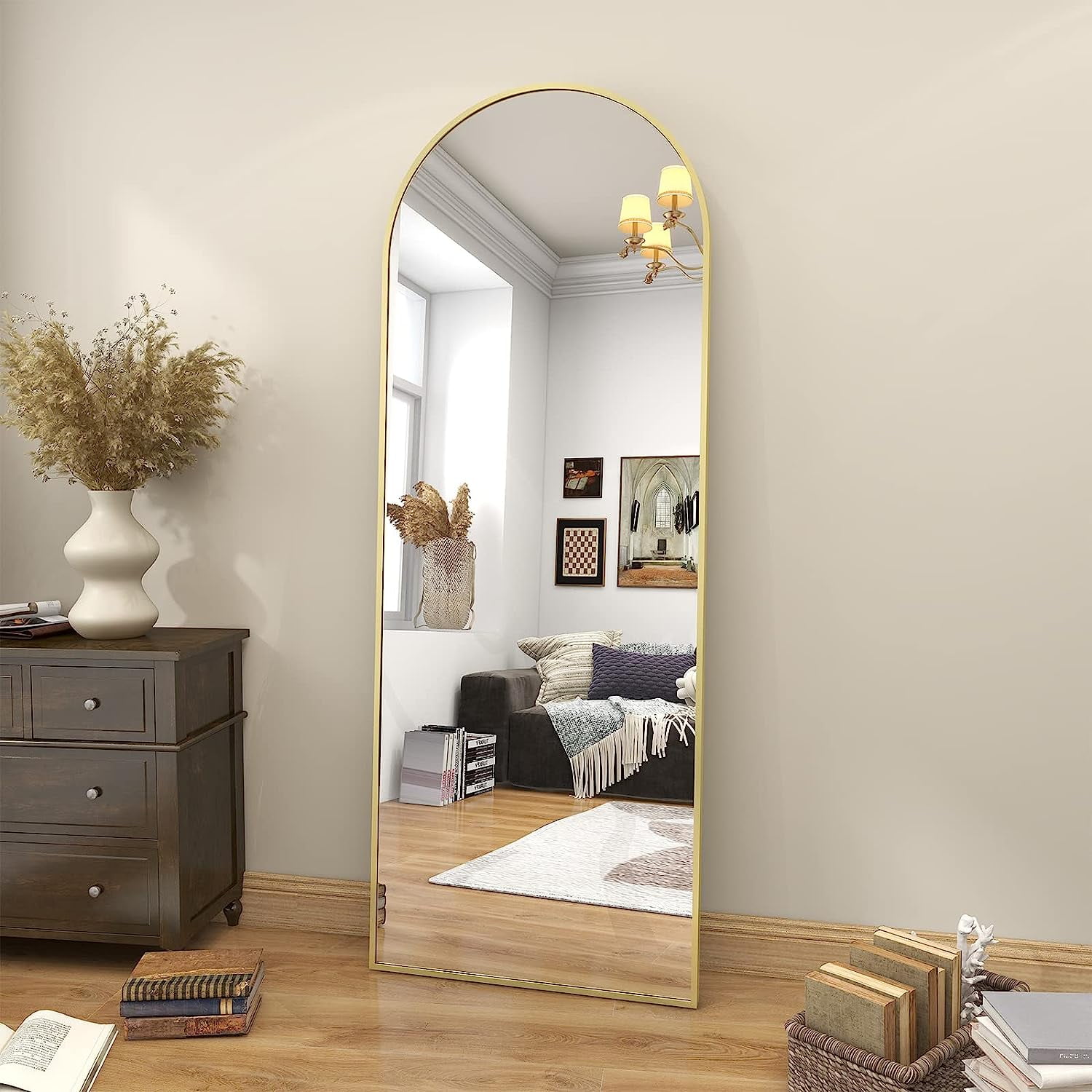 64"x21" Arch Floor Mirror, Full Length Wall Hanging or Leaning Arched ...