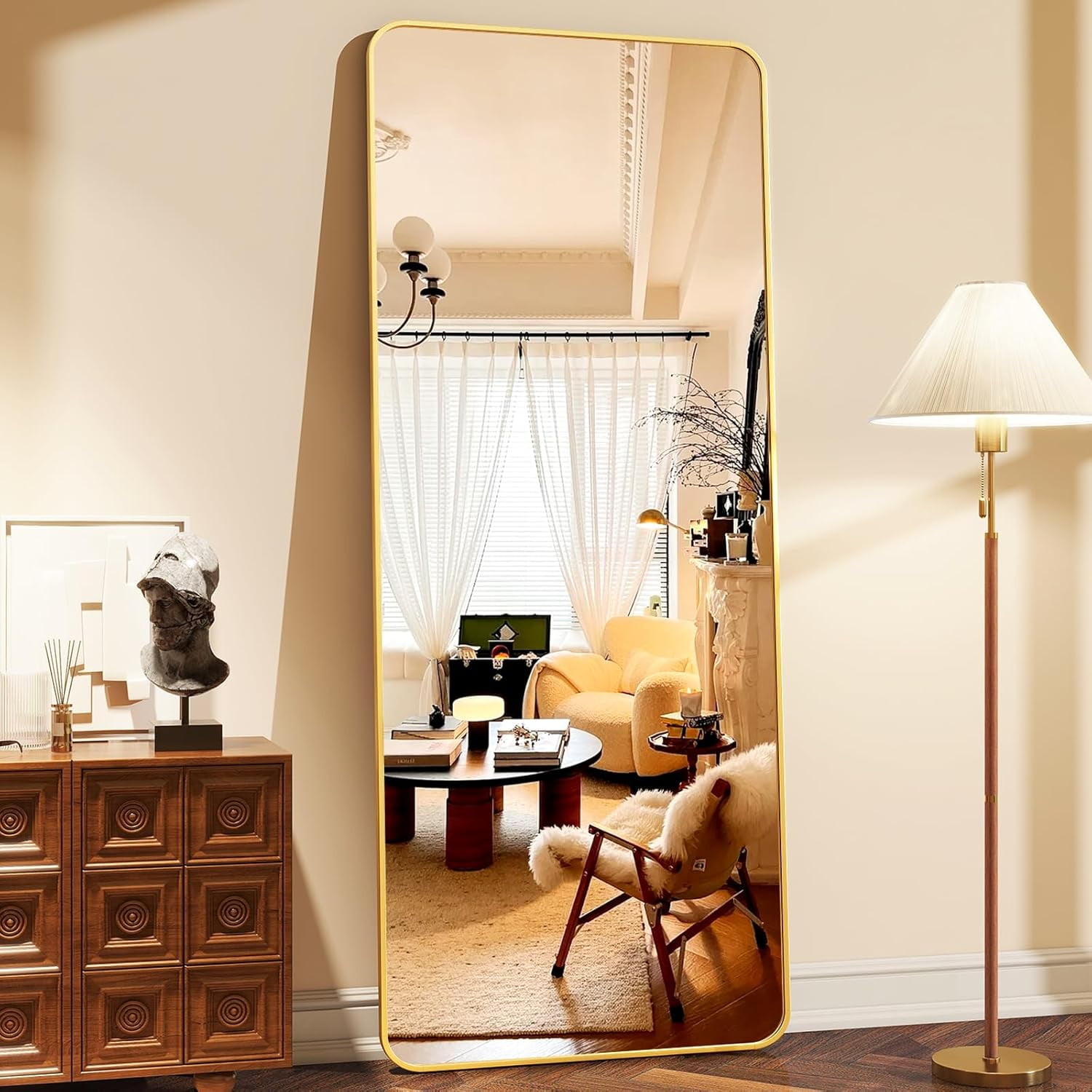 64"x21" Floor Full Length Mirror Standing Full Body Rounded Corner ...