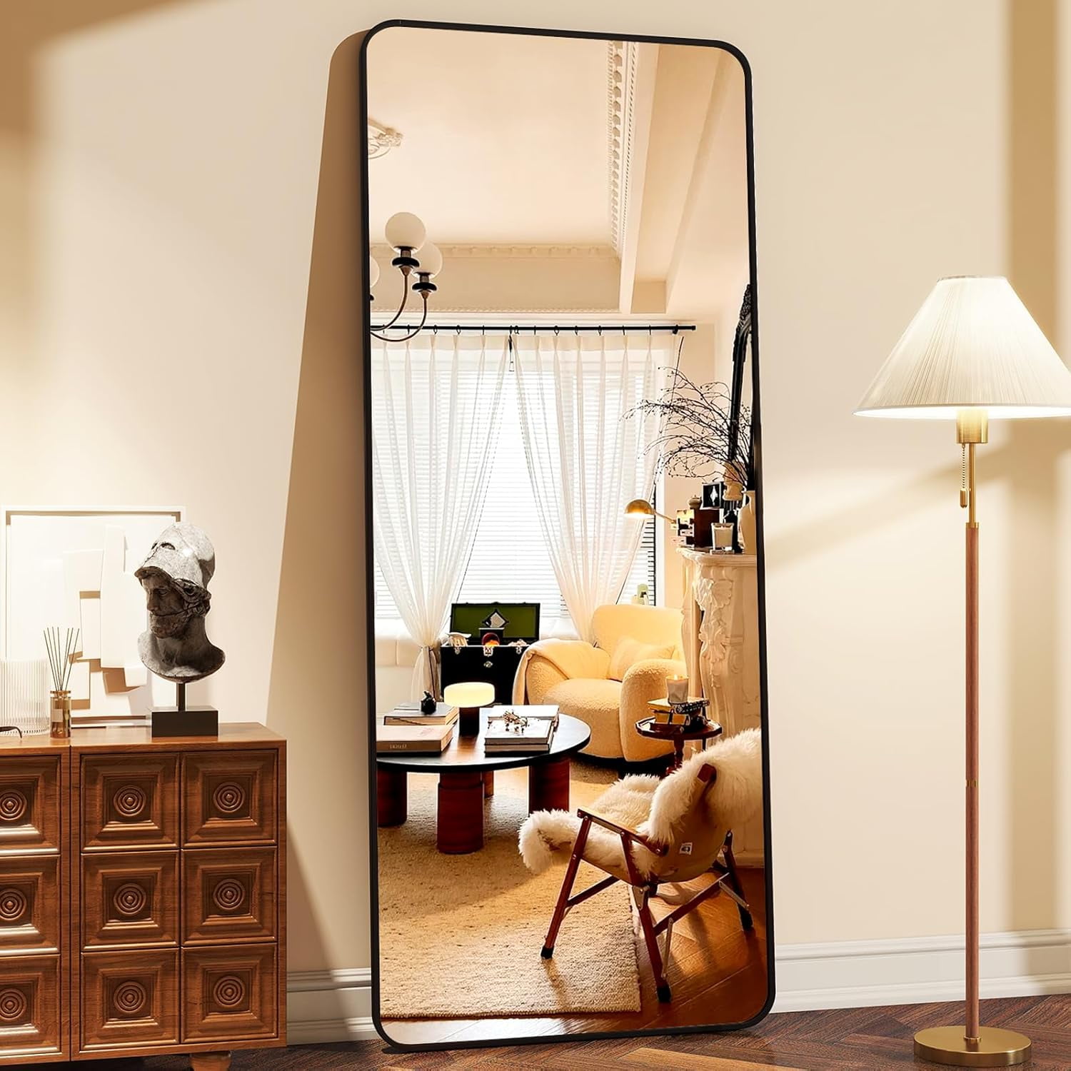 64"x21" Floor Full Length Mirror Standing Full Body Rounded Corner ...