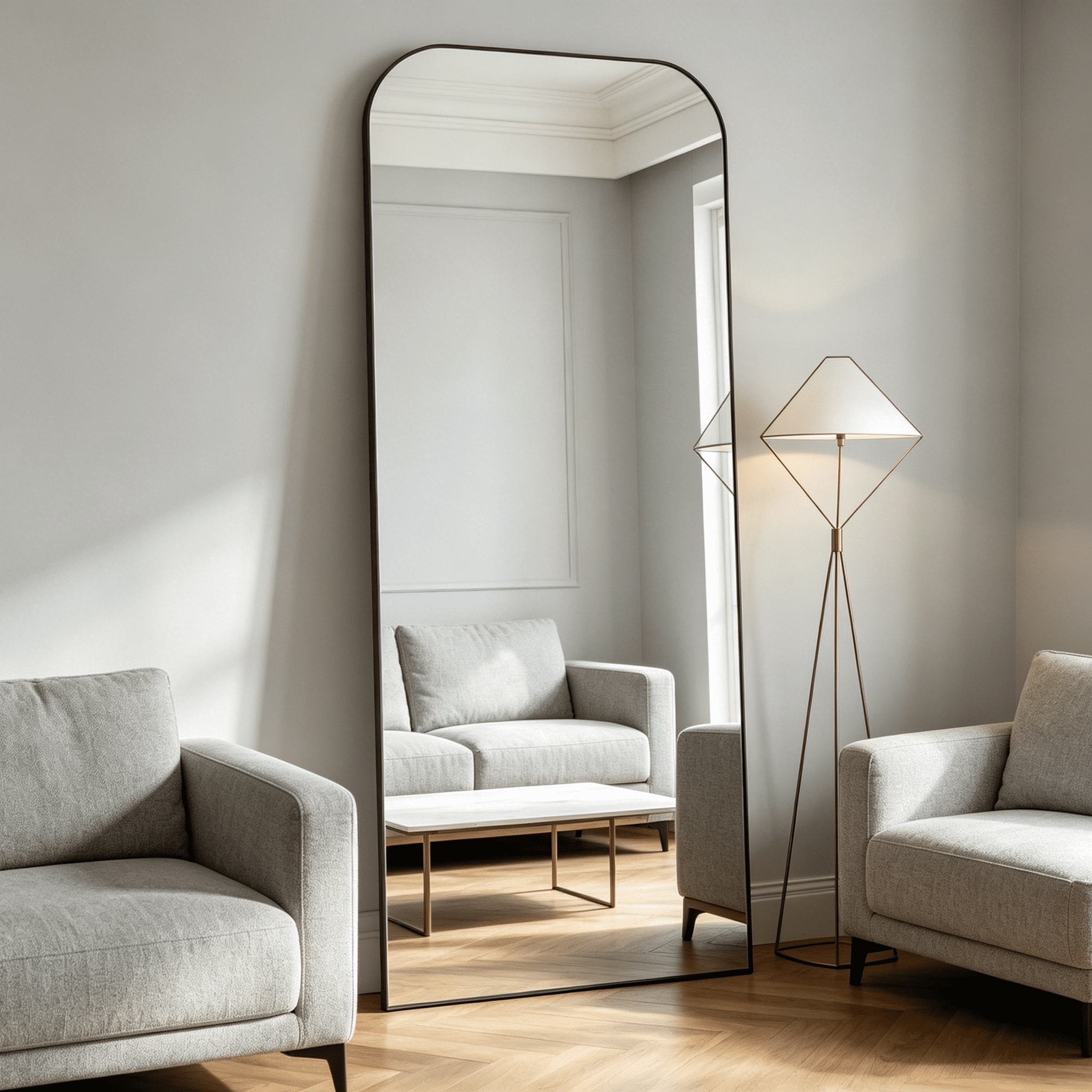 64"x21" Full Body Mirror with Aluminum Alloy Frame, Top Square-Edged ...