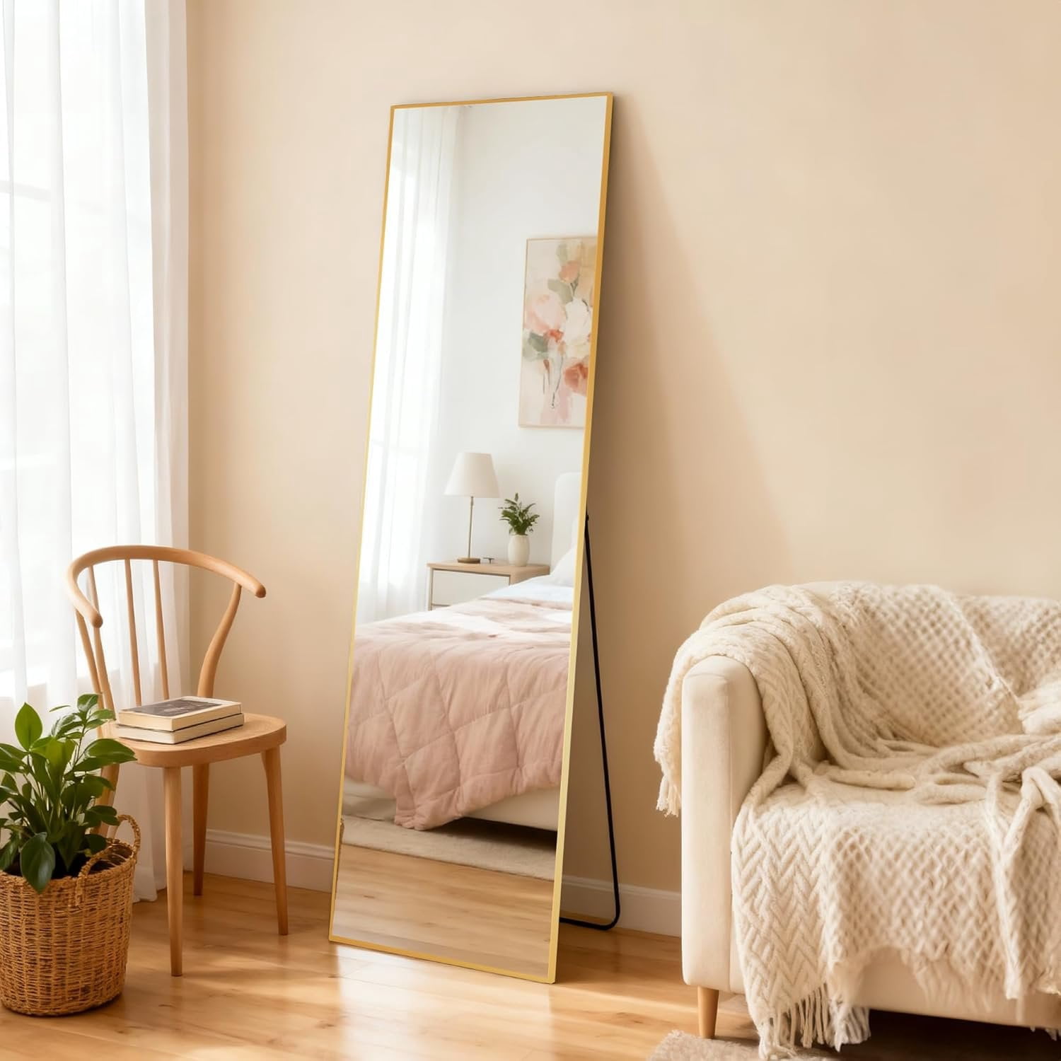 64"x21" Full Length Mirror with Stand, Metal Frame Floor Mirror ...