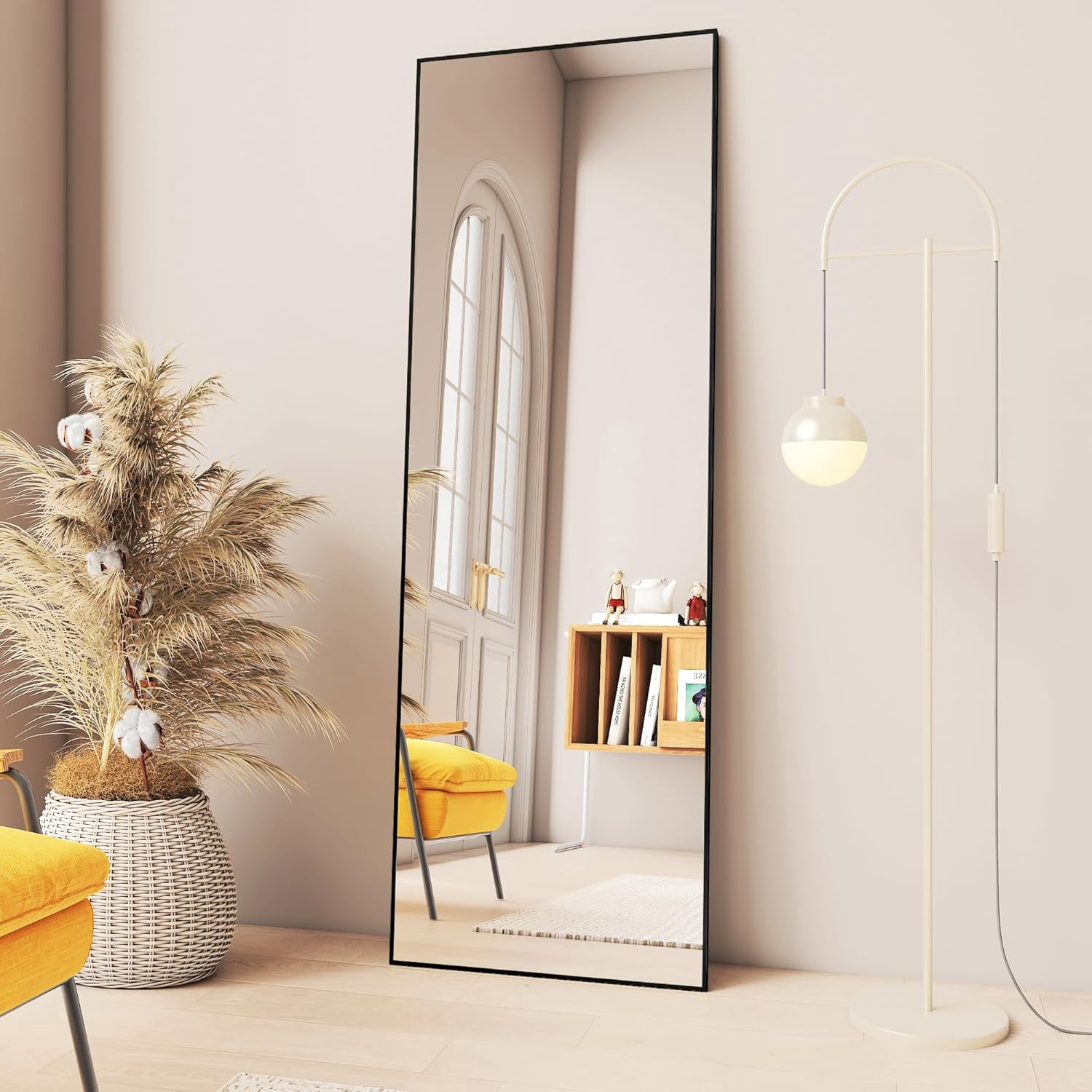 64"x21" Full Length Mirror with Stand, Wall-Mounted Full Body Dressing ...