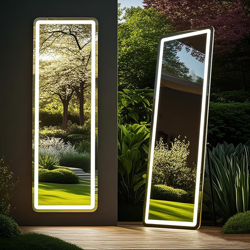 64"x21" Modern LED Full-Length Standing Vanity Mirror - Sleek Aluminum ...