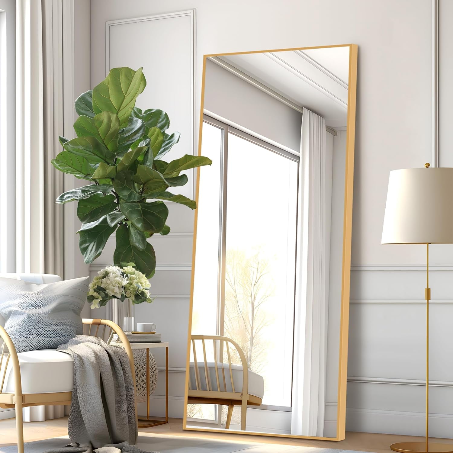 64"x24" Full Length Mirror with Stand, Aluminum Alloy Frame Full Body ...