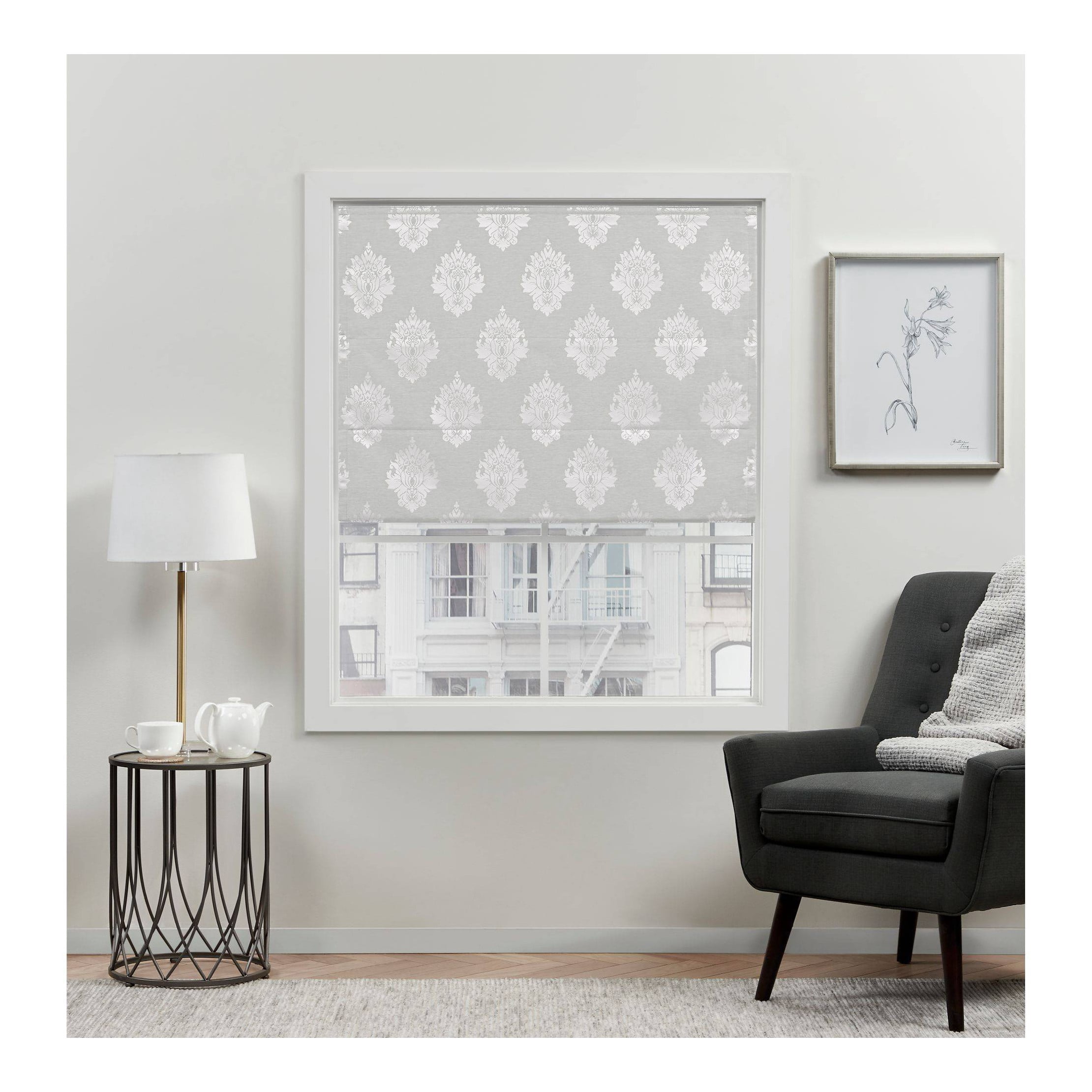64"x27" Marseilles Damask Blackout Roman Curtain Shades Silver ...