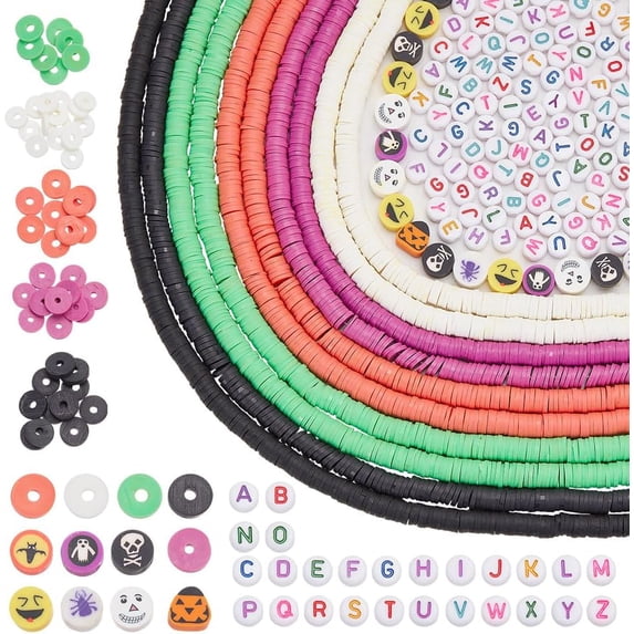 640 Pcs Assorted Halloween Beads Kit Colorful Flat Round Skull Ghost ...