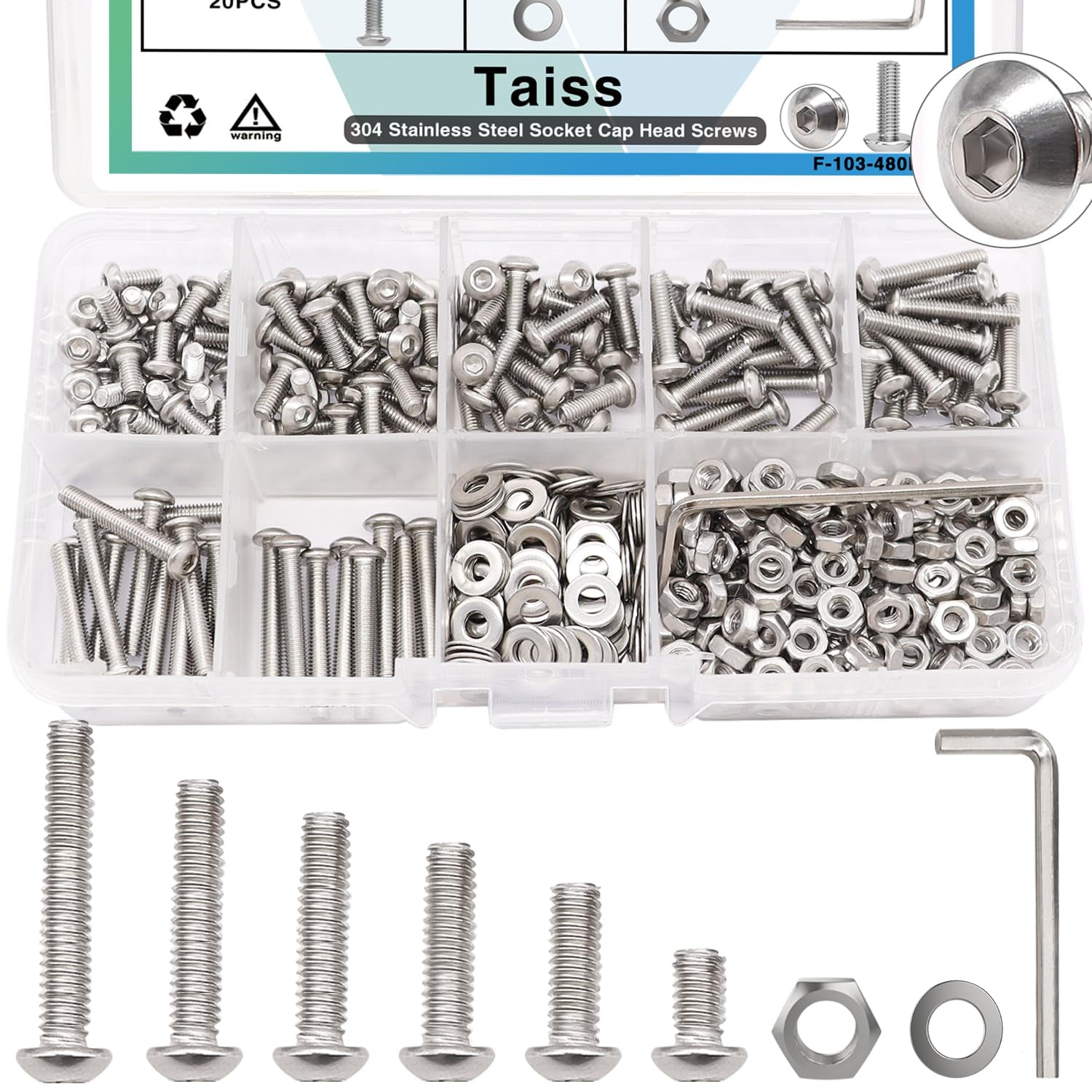 640PCS M3 Screws Kit M3 x 6mm/8mm/10mm/12mm/16mm/20mm 304 Stainless ...
