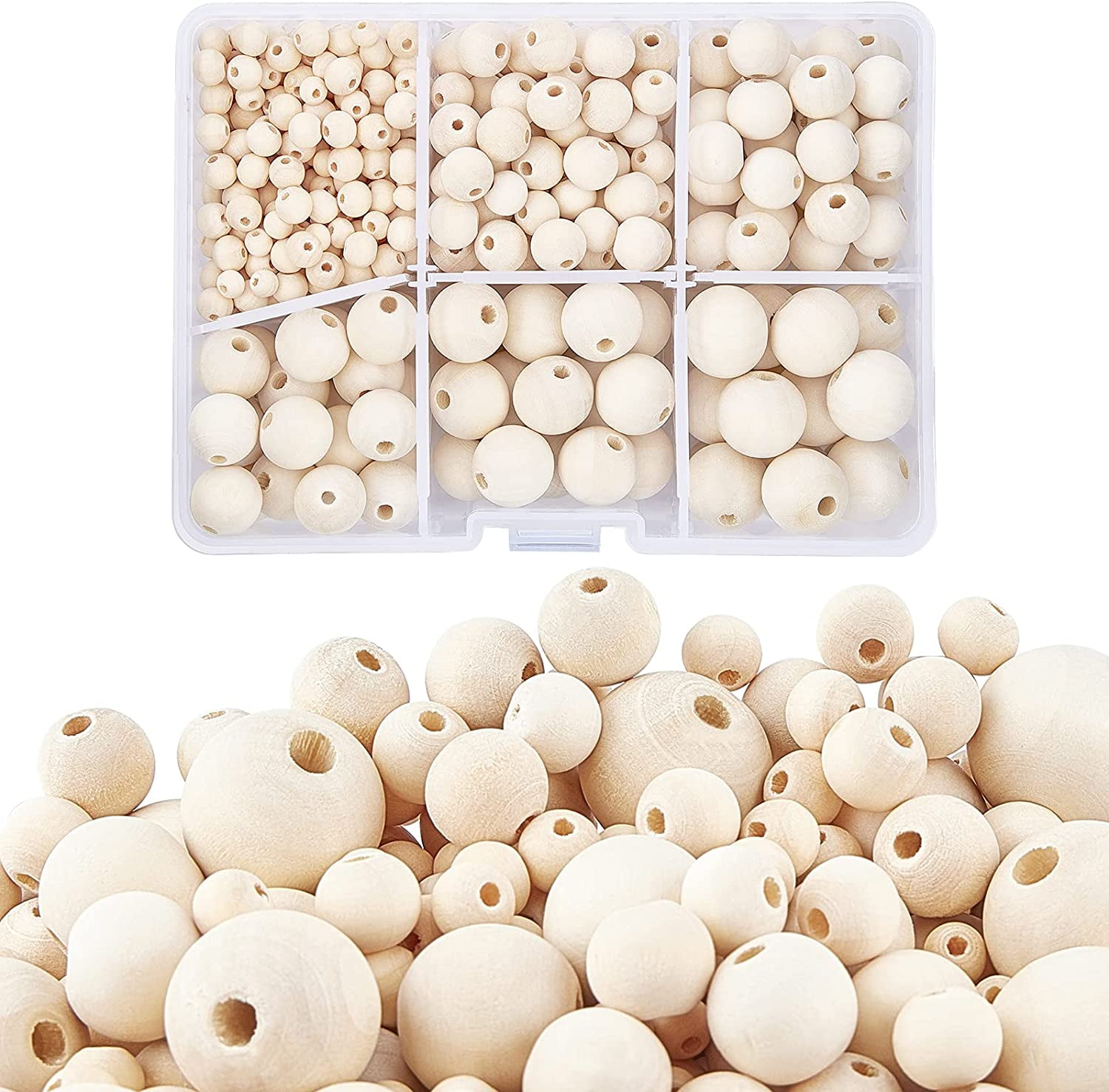 640pcs 8 Sizes Natural Wooden Beads 6/8/10/12/14/16/18/20mm Unfinished ...