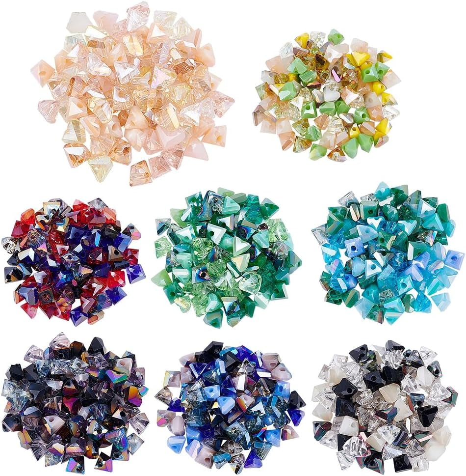 640pcs Triangle Glass Beads 8 Color Crystal Beads Faceted Electroplate ...