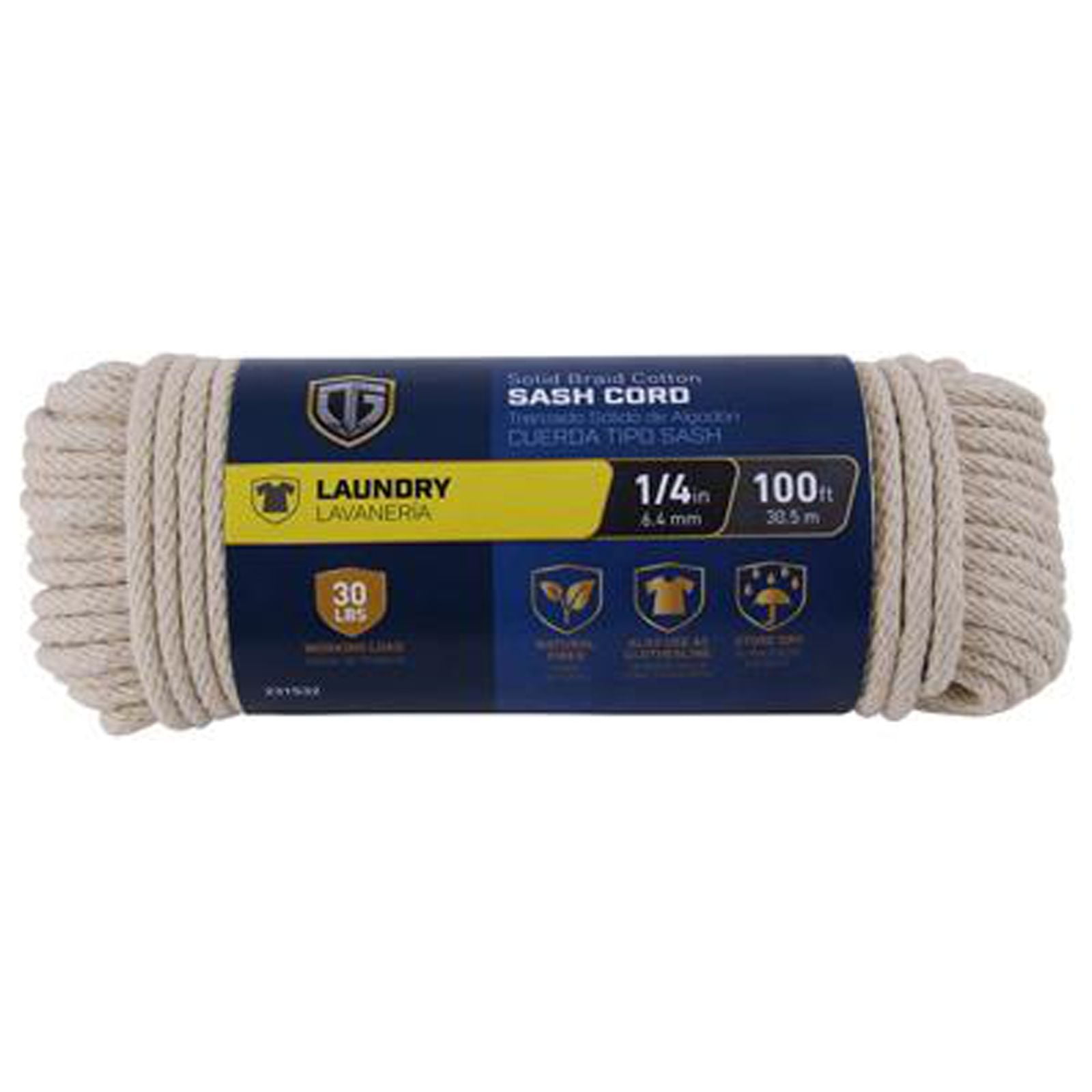 642041 Cotton Sash Cord, Smooth Braided, Natural, 1/4-In. x 100-Ft ...