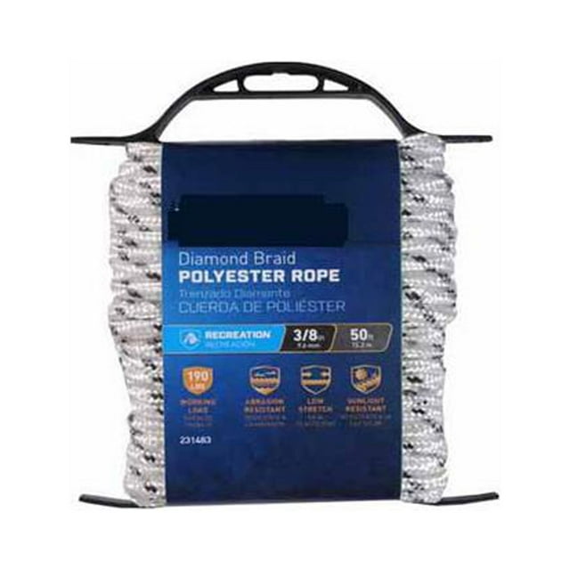 642791 Polypropylene Rope, Diamond Braid, White/Gray, 3/8-In. x 50-Ft ...