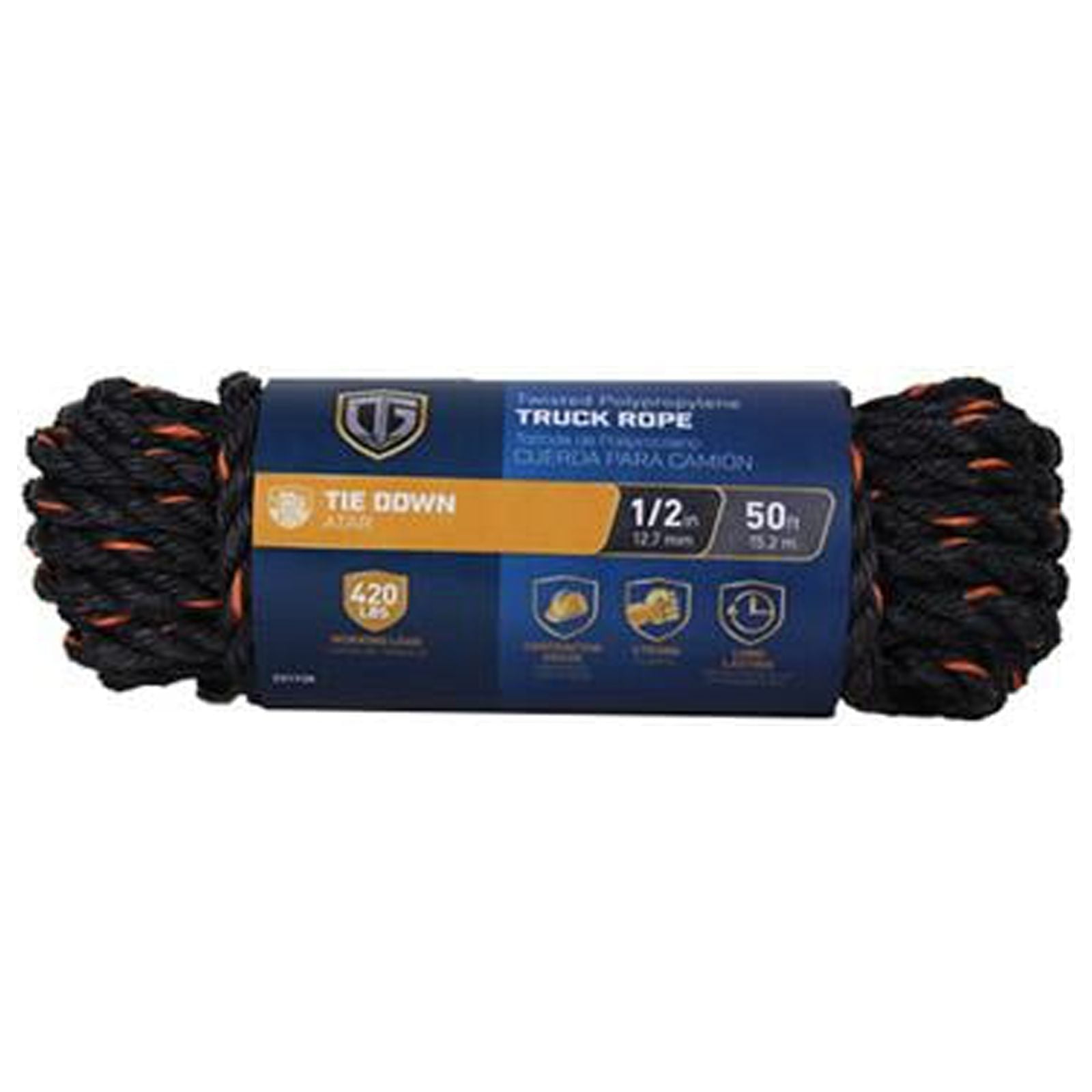 643731 Truck Rope, Twisted Polypropylene, Black & Orange, 1/2-In. x 50 ...