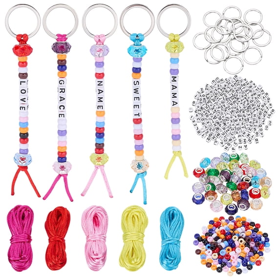 643Pcs DIY Bead Keychain Kit Key Chain Making Craft Colorful Adjustable ...