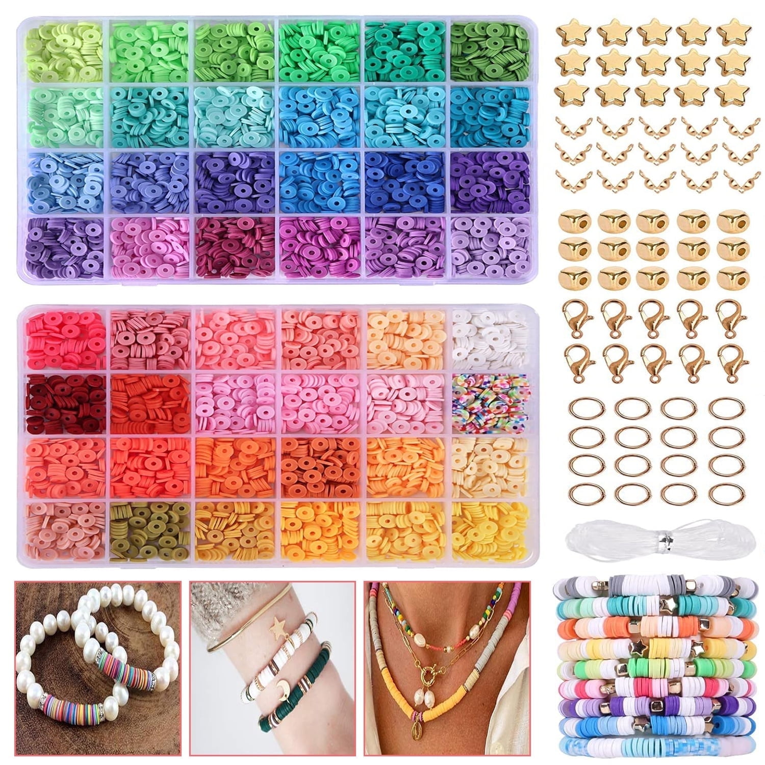 Jiaroutk 6440PCS 48 Colors Clay Beads Kit, Bracelet Making Kit for Kids ...