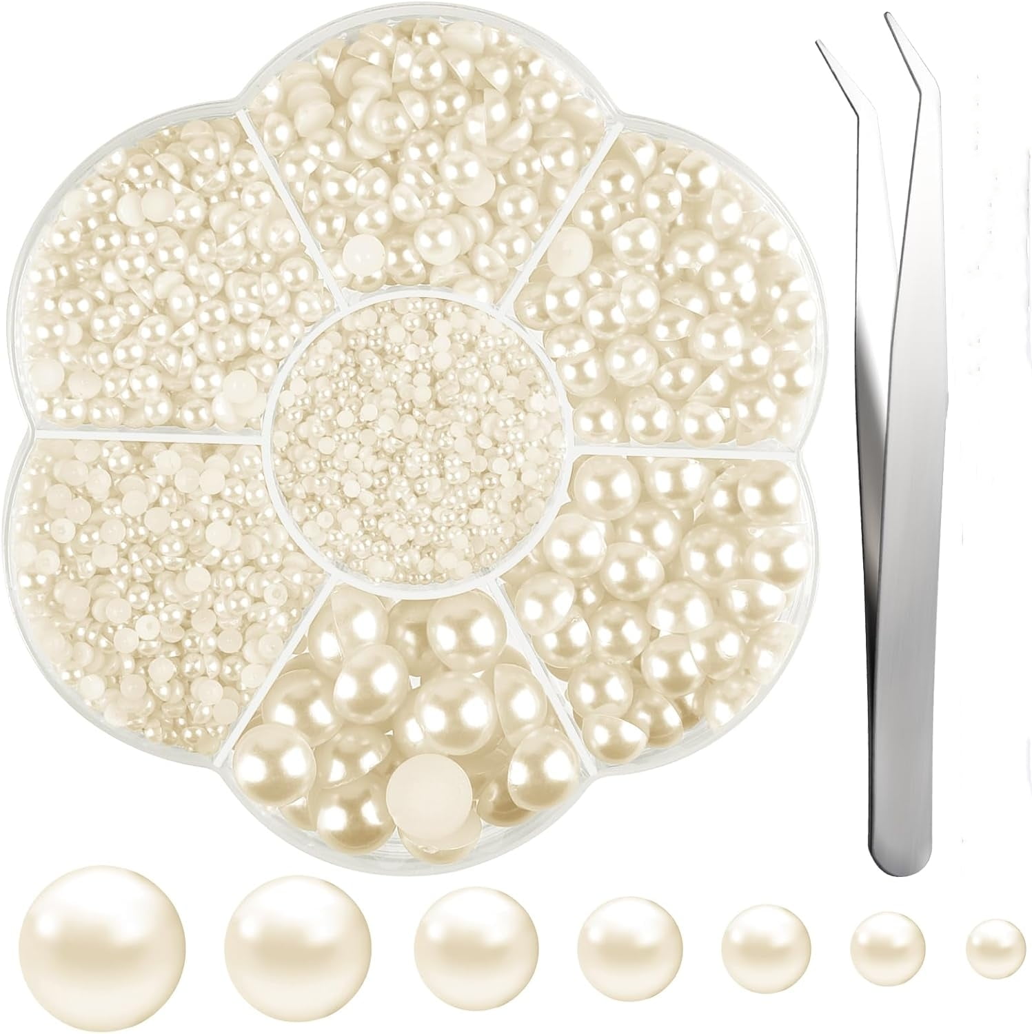 6480 Pcs Flat Back Pearl 7 Sizes Half Pearl Bead Beige Flatback Pearl ...