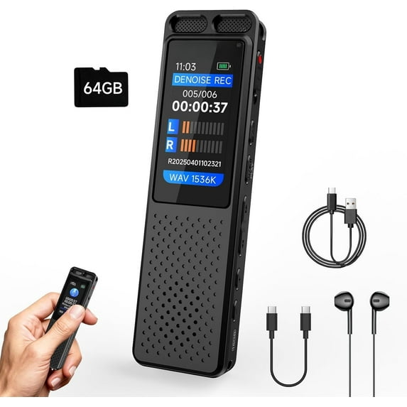 64GB Digital Voice Recorder with Playback, 1536Kbps Audio, Voice ...