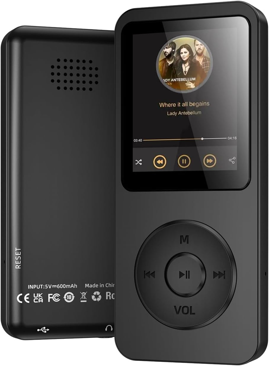 64GB MP3 Player with Bluetooth 5.3, 1.8 inch Screen Portable Music Player with Speaker ...