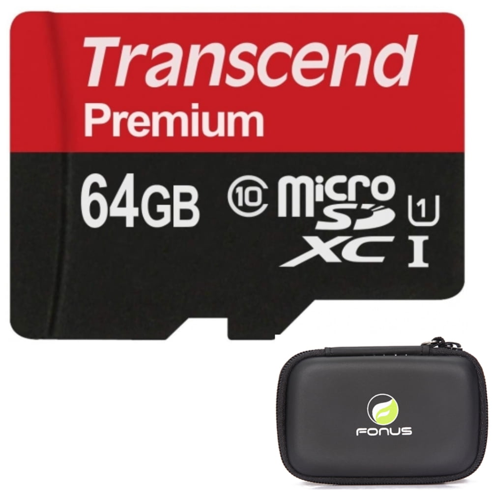 64GB Memory Card with Zipper Case - Transcend High Speed MicroSD Class ...