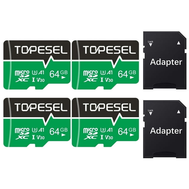 64GB Micro SDXC with Adapter 4 Pack TOPESEL High-Speed TF Card Class 10 ...