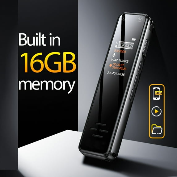 64GB Voice-Activated Audio Recorder - Portable USB MP3 Player | Noise ...