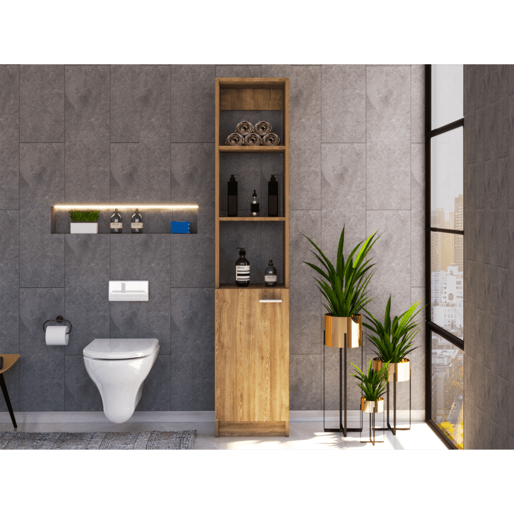 64H" Linen Single Door Cabinet, Three External Shelves, Two Interior ...