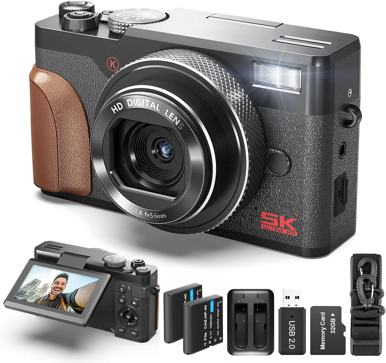 64MP Digital Camera with 5K Vlogging Capability, 180° Flip Screen, 18X ...