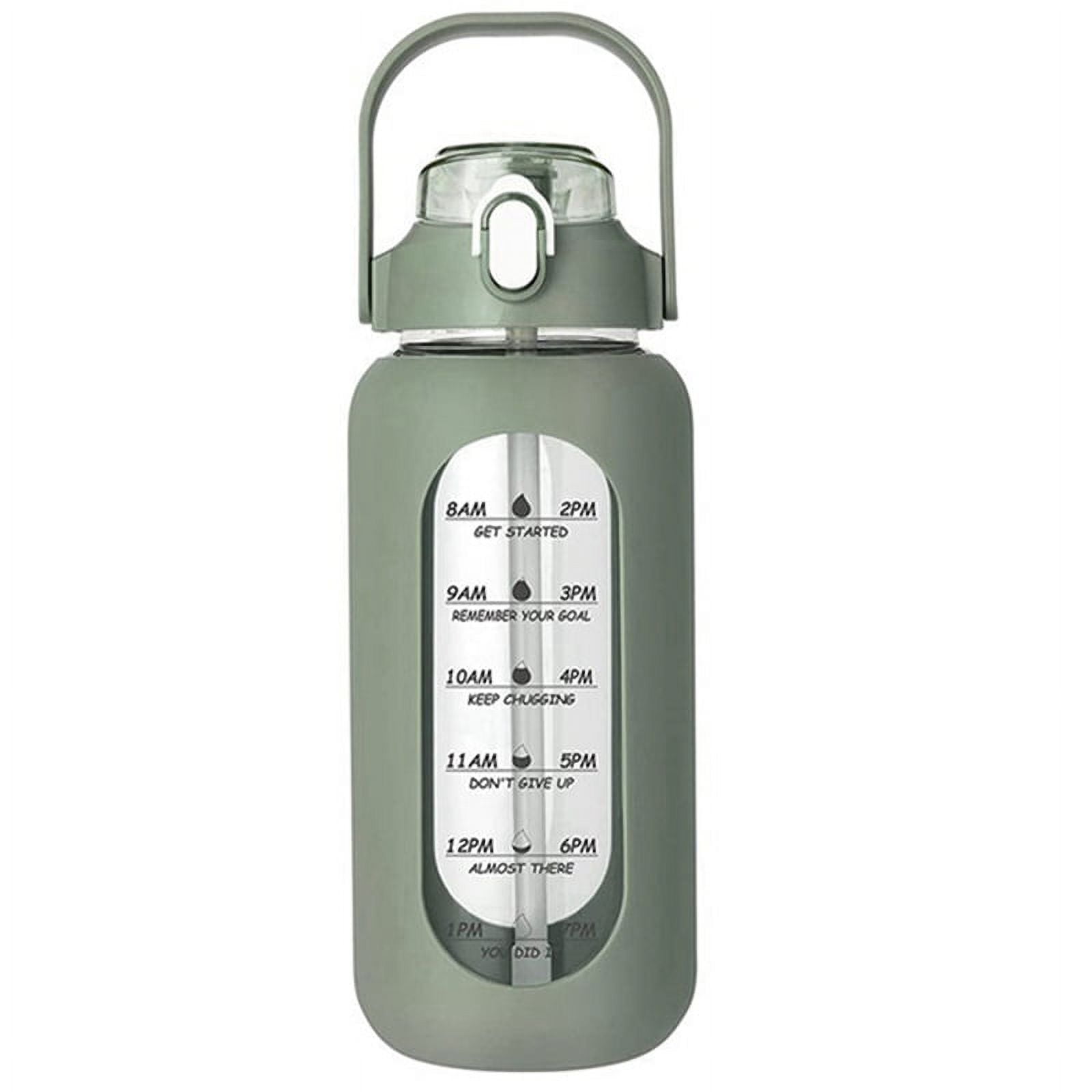 64oz Glass Water Bottles With Straw Glass Bottle With Silicone Sleeve And Time Marker