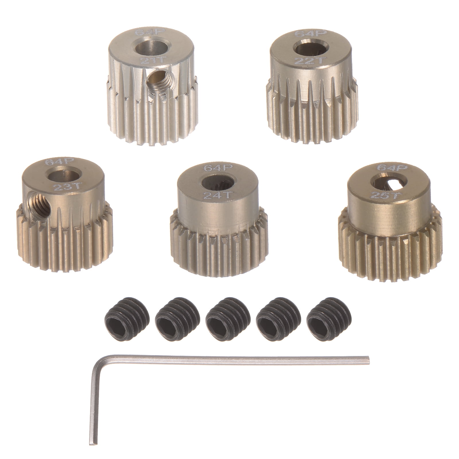 64P Pinion Gear Set 3.175mm (1/8") Shaft 21T 22T 23T 24T 25T Aluminum ...