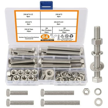 124PCS Nuts and Bolts Assortment Kit, 3/8" 1/4" 5/16" Hex Bolts and ...