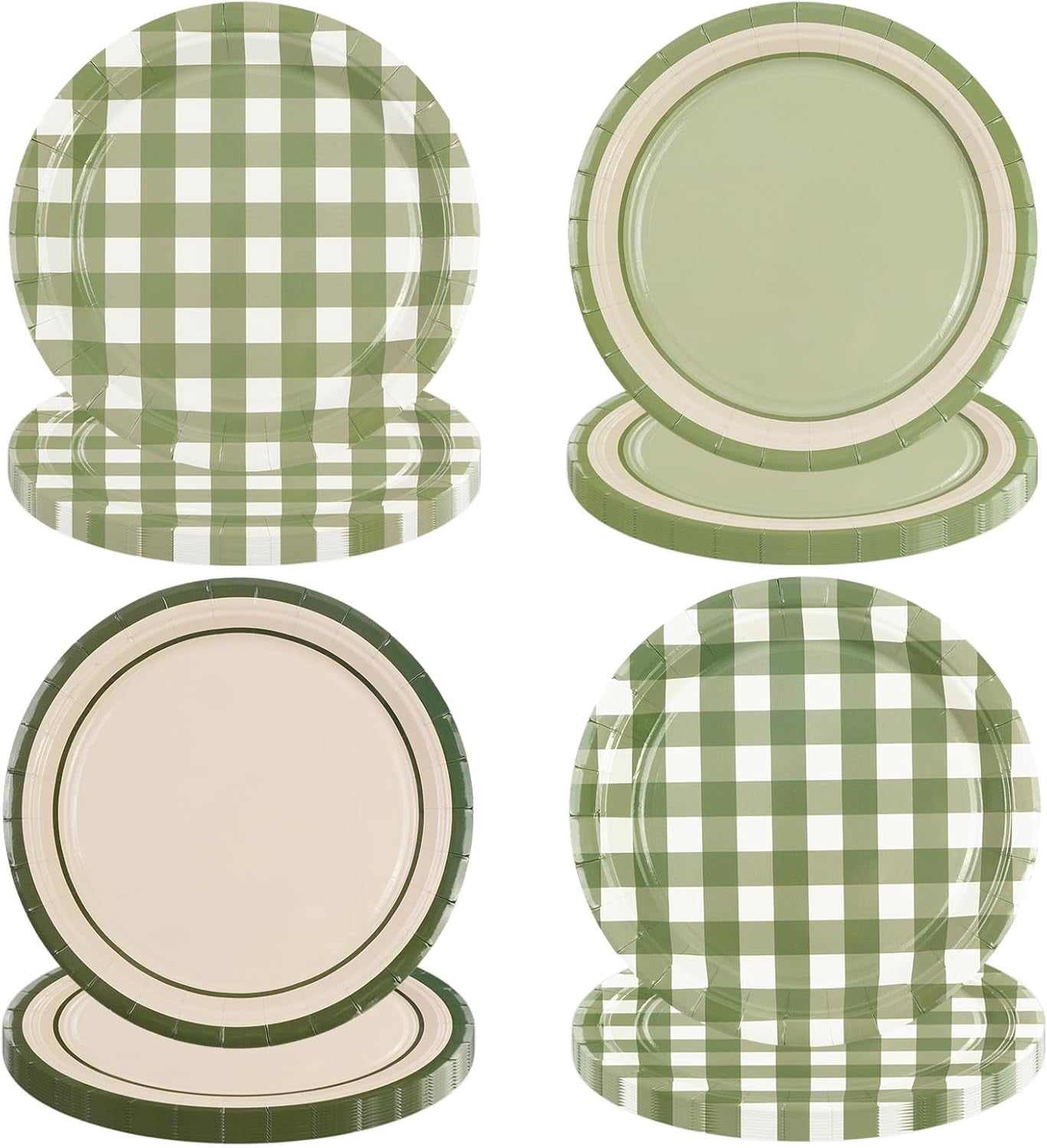 64PCS Sage Green Gingham Paper Dessert Plates - 7 Inch Disposable Round ...